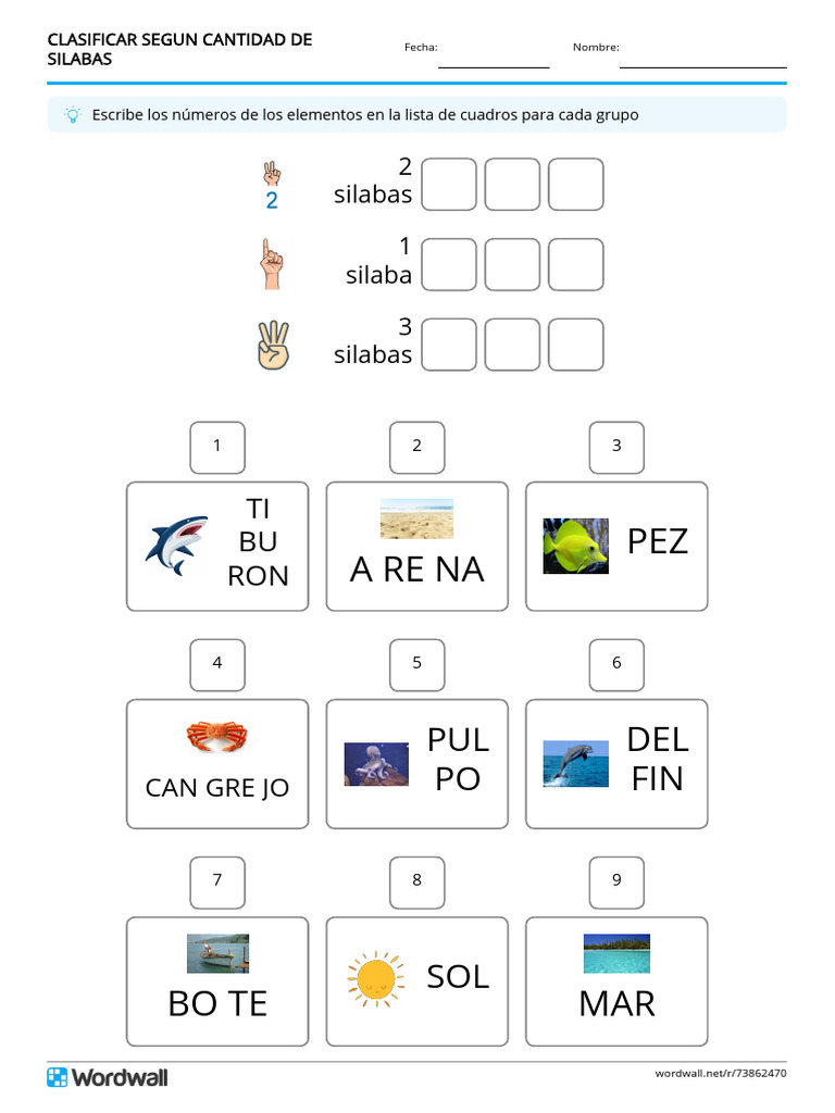 Clasificar Segun Cantidad de Silabas Ordenar Por Grupo | PDF