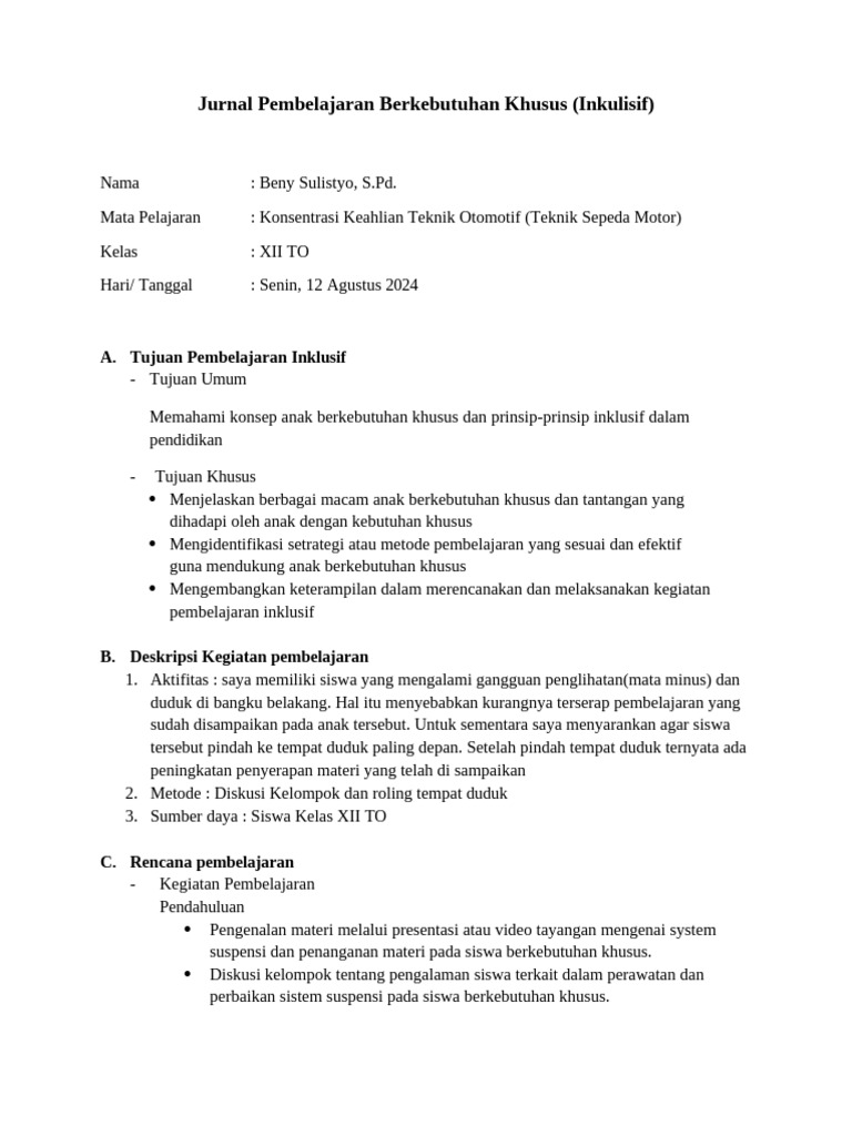 Jurnal Pembelajaran Inklusif | PDF