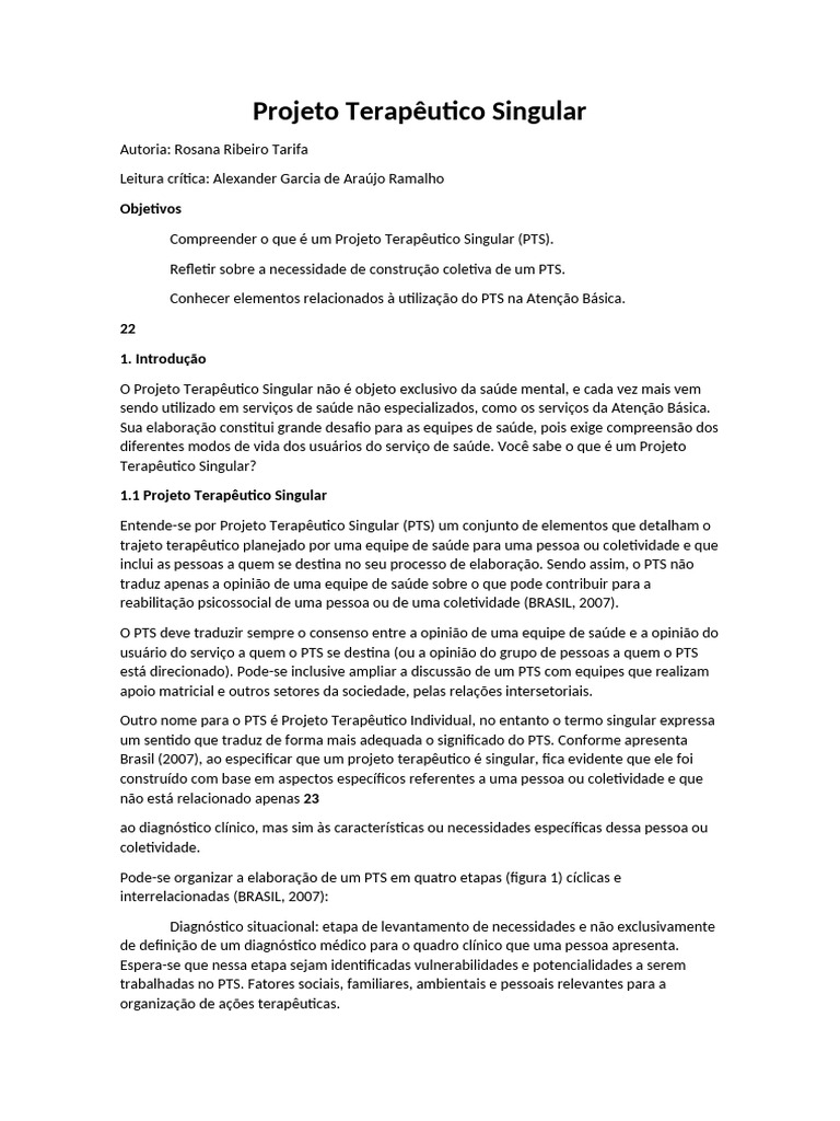 Projeto Terapêutico Singular | PDF