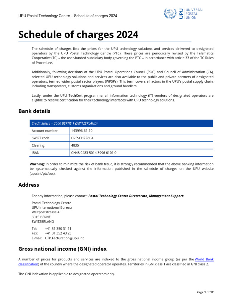 PTC Schedule of Charges EN | PDF