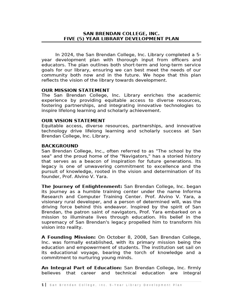 Five Year Library Development Plan | PDF | Libraries | Strategic Planning