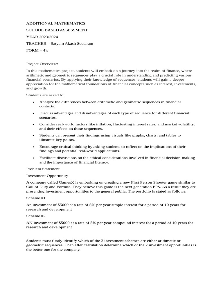 Additional Mathematics SBA 2023-2024 | PDF