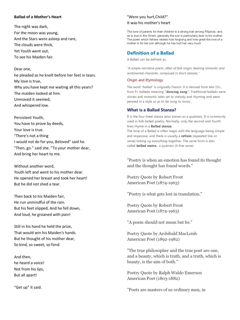 Ballad Poems Examples