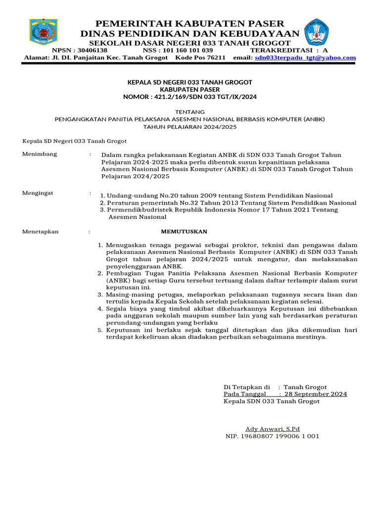 SK Panitia Anbk 2024 | PDF