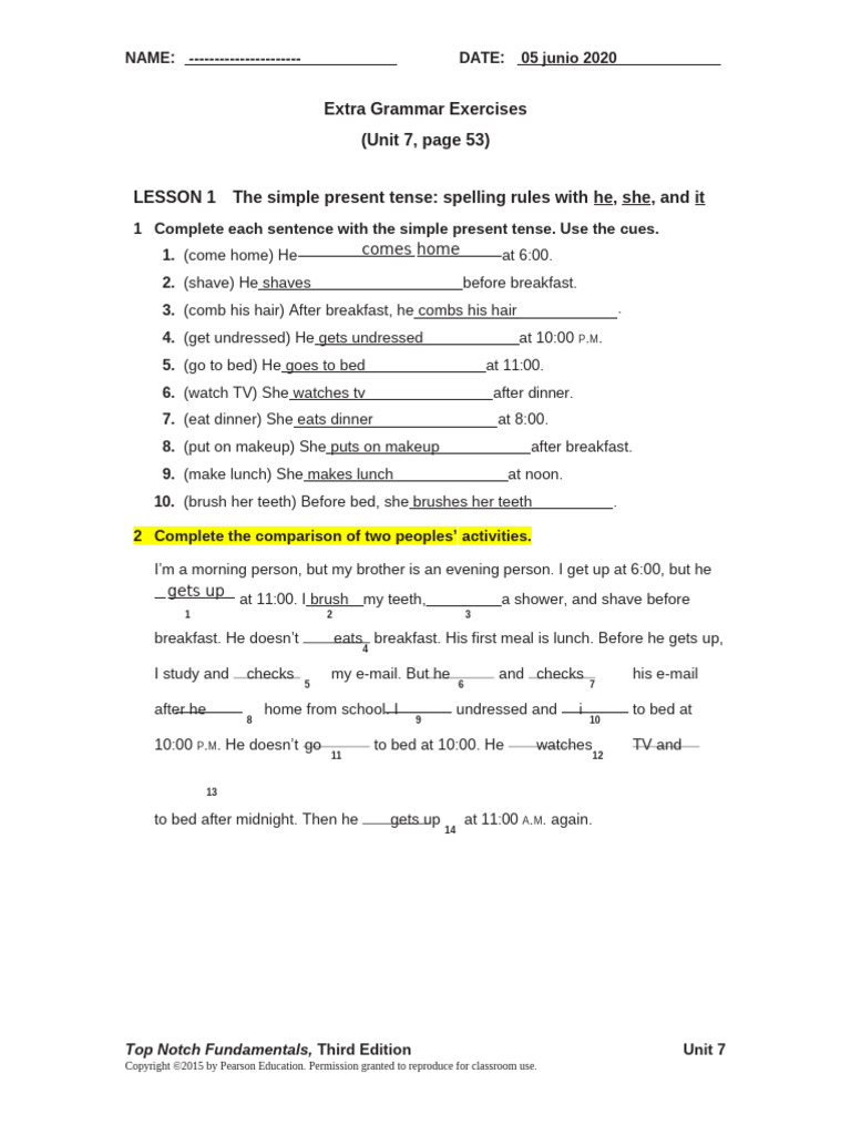 Present Simple Homework | PDF | Eating Behaviors Of Humans | Cuisine