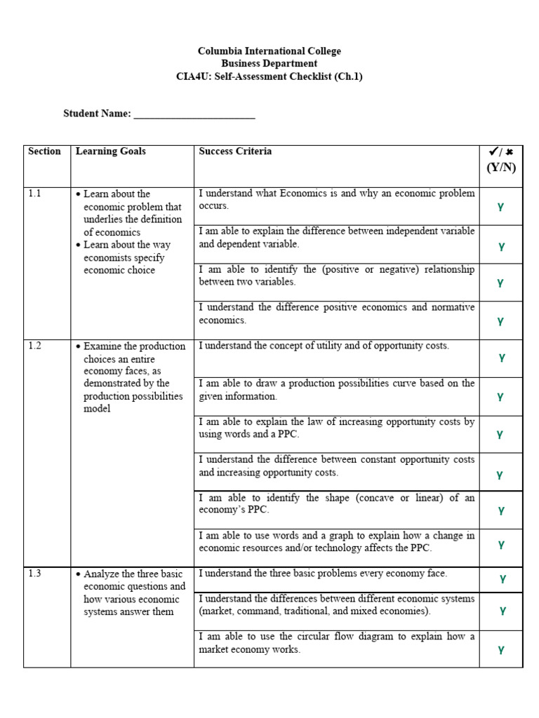 Learning Goals Success Criteria For Ch01 | PDF