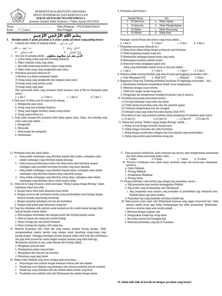 Soal PAI Kelas 5 | PDF