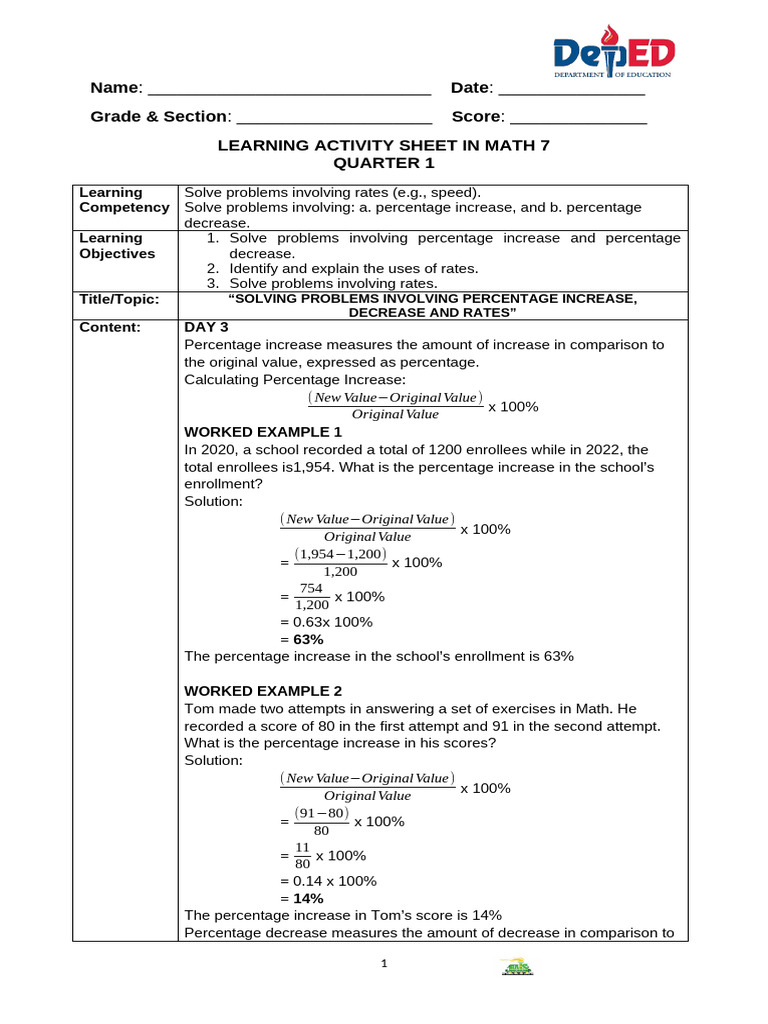 LAS - MATH 7 - QUARTER 1 (Day 3-4) | PDF