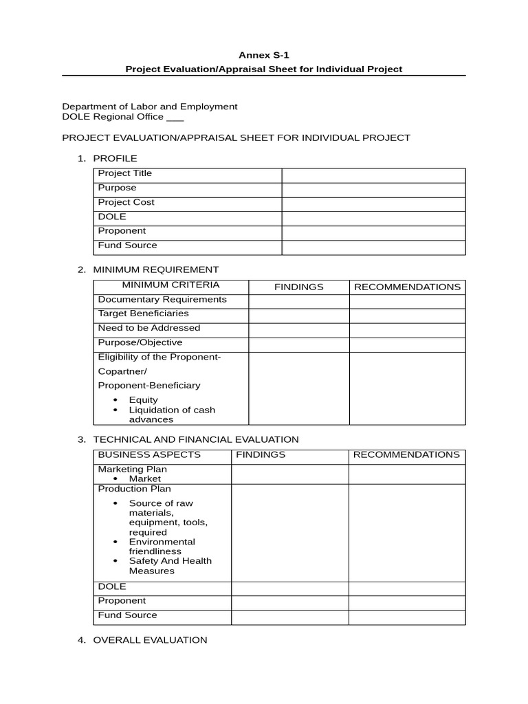 Annex S-1 Project EvaluationAppraisal Sheet For Individual Project | PDF