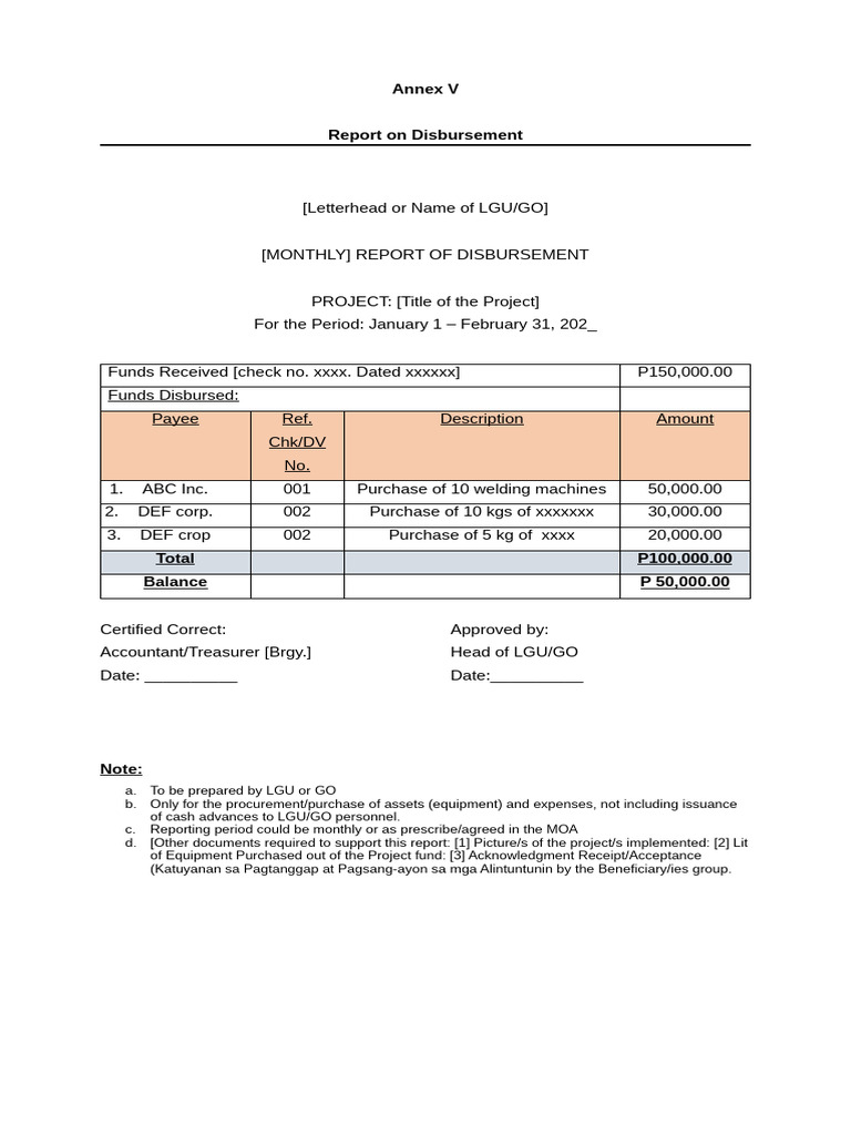 Annex V - Report On Disbursement | PDF