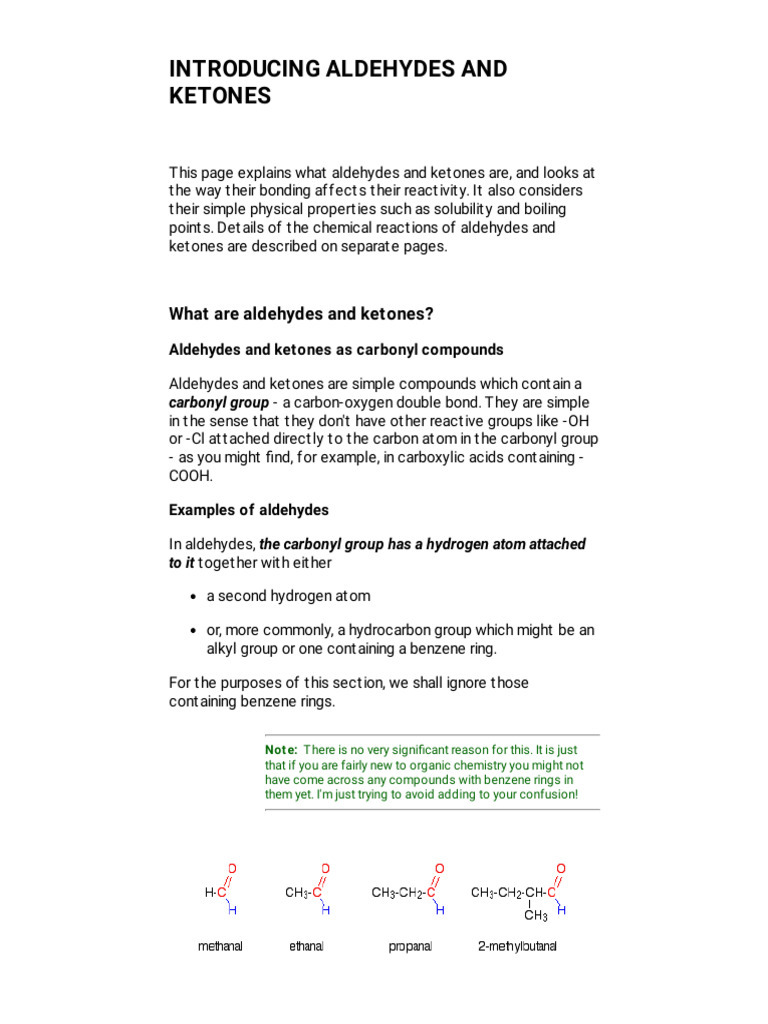 An Introduction To Aldehydes and Ketones | PDF