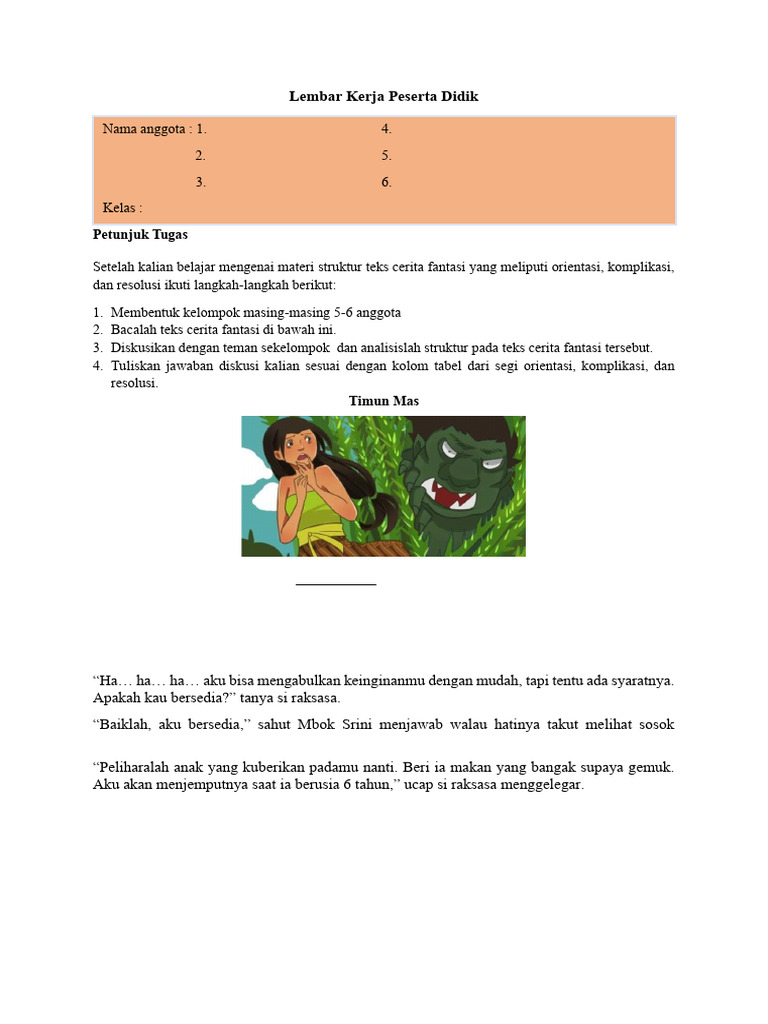 LKPD Struktur Cerita Fantasi | PDF