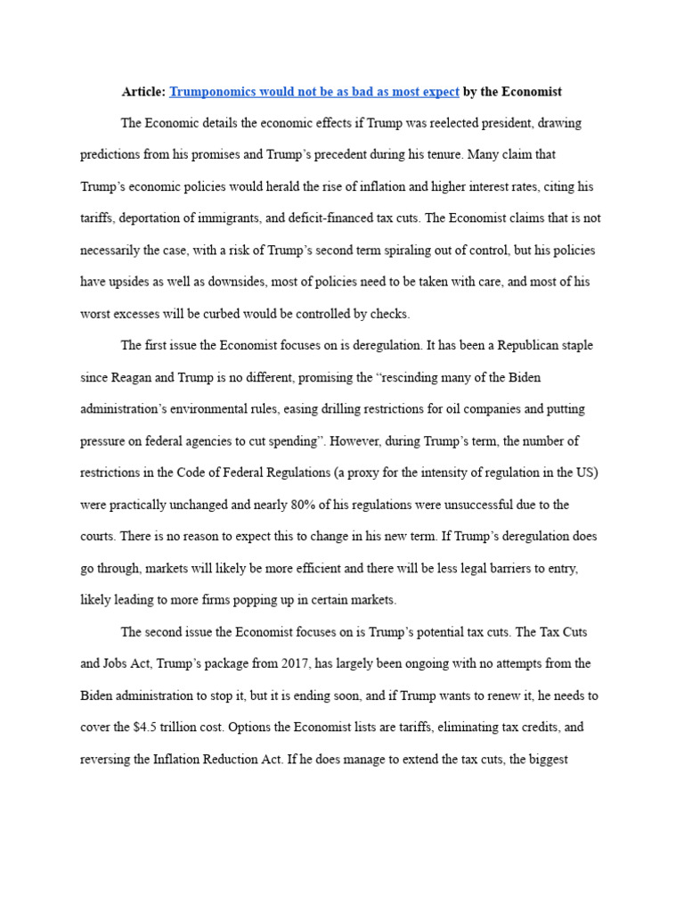 Trumponomics Reading Journal | PDF