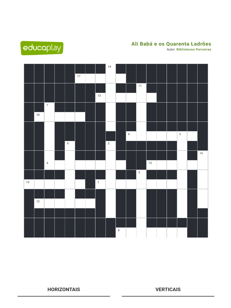 Print Crossword Puzzle - Ali Babá e Os Quarenta Ladrões (Language - 2º ...