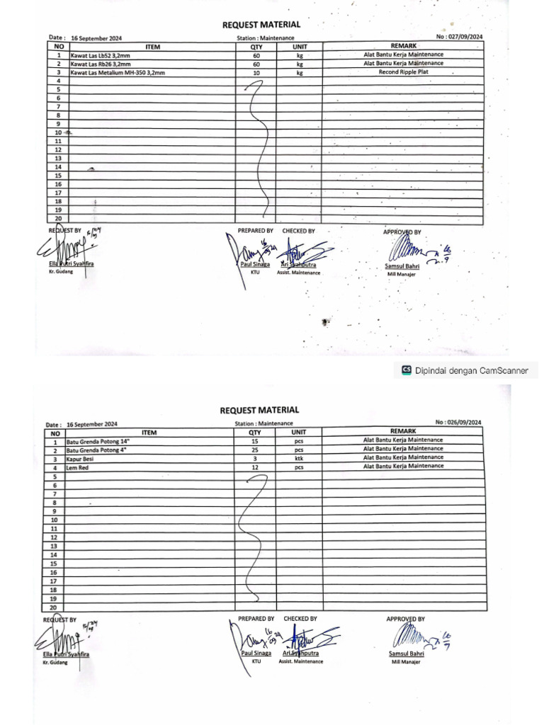 Request Material 16 September 2024 | PDF