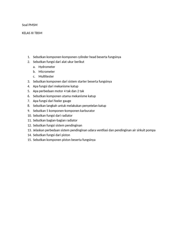 Soal TBSM DAN TKR | PDF