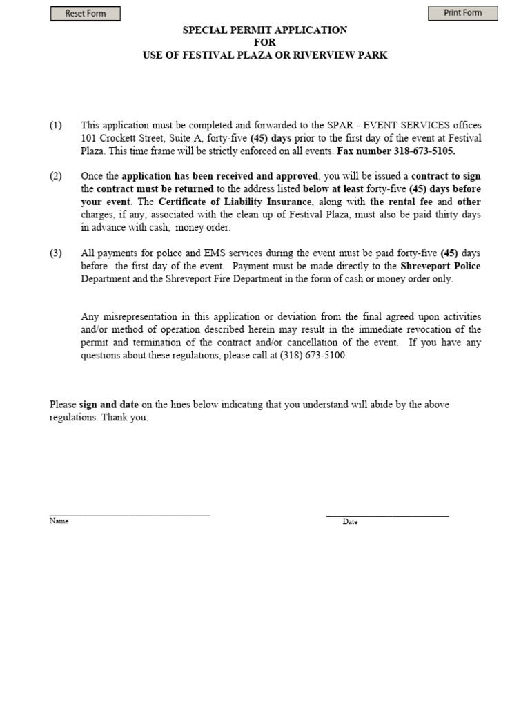 Special Permit Festival Plazaor Riverview Park | PDF | Indemnity ...