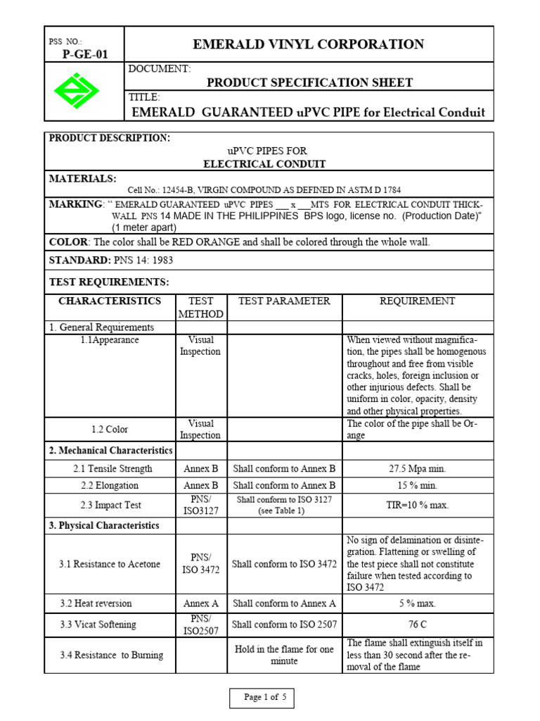 Product Specs Ge Conduit) | PDF | Pipe (Fluid Conveyance) | Materials ...