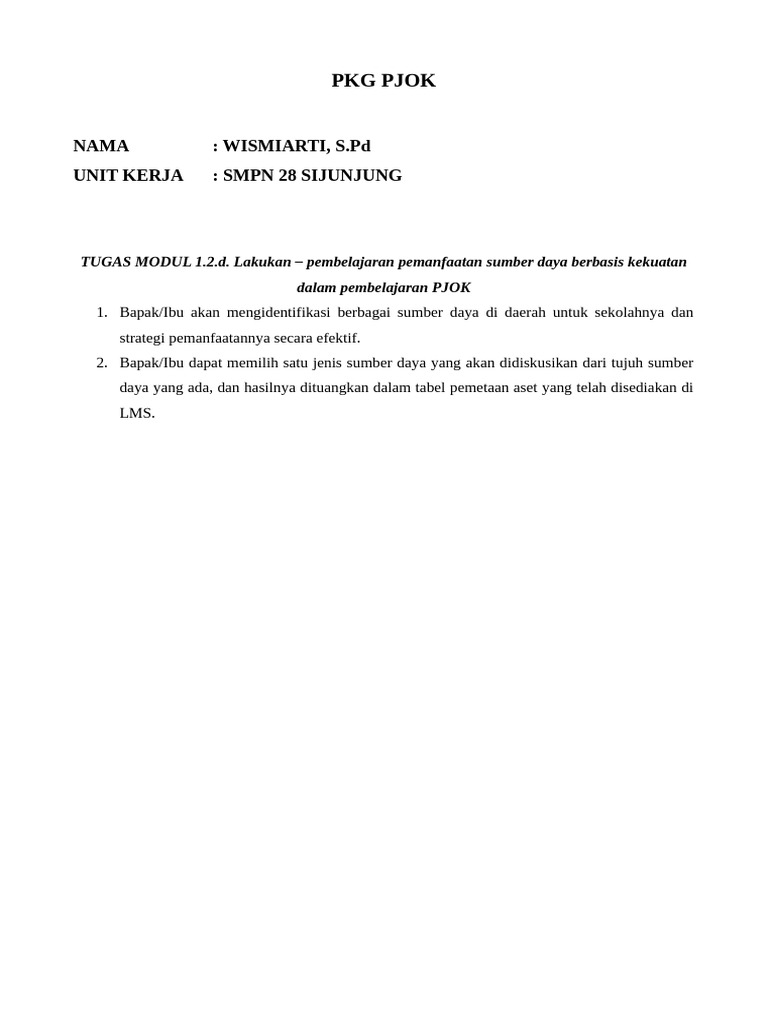 Pemetaan Aset (WISMIARTI) PKG PJOK | PDF