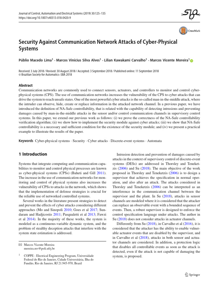 Gil - Security Against Communication Network Attacks of Cyber-Physical Systems | PDF