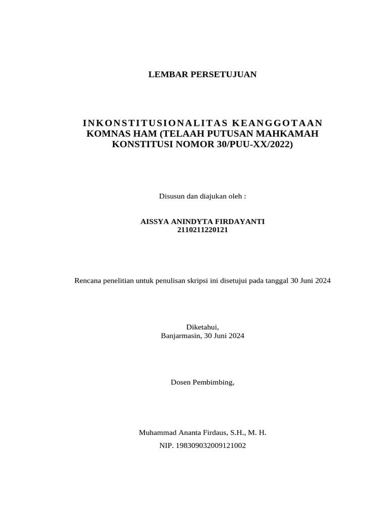 Lembar Persetujuan Proposal Skripsi | PDF