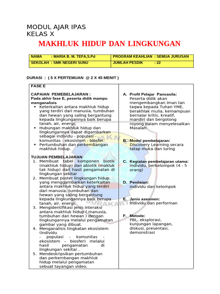 Modul Ajar Ipas Kelas X | PDF