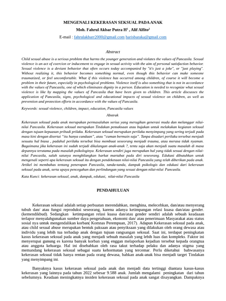 MENGENALI KEKERASAN SEKSUAL PADA ANAK - Alif Alfito | PDF