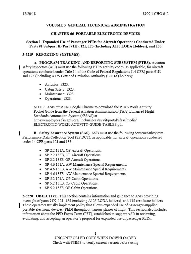 Faa 8900 03 - 066 - 001 Chapter 66 Portable Electronic Devices | PDF