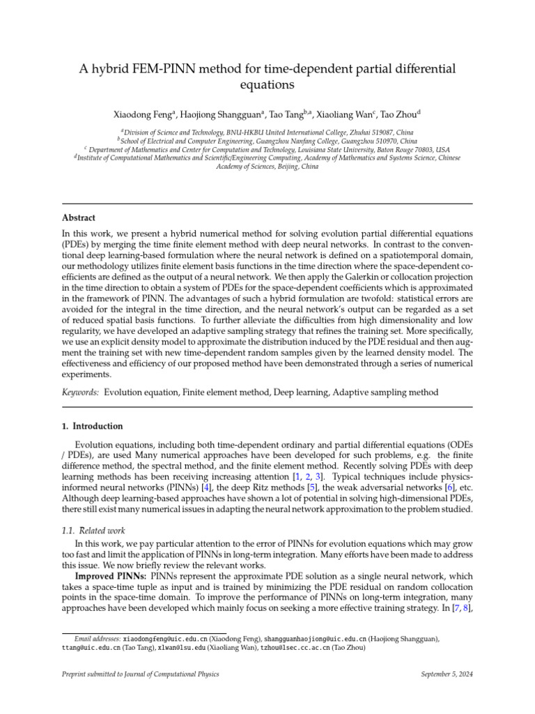 A Hybrid FEM-PINN Method For Time-Dependent Partial Differential ...