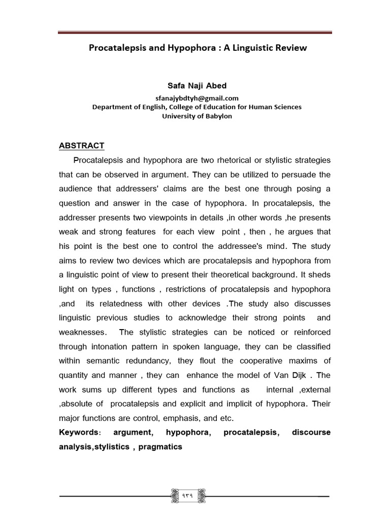 Procatalepsis and Hypophora: A Linguistic Review | PDF | Question ...