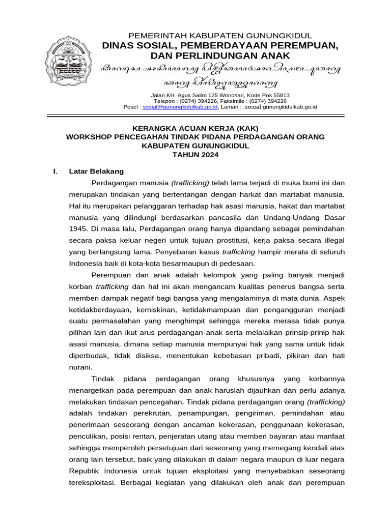 KAK Workshop Pencegahan TPPO | PDF