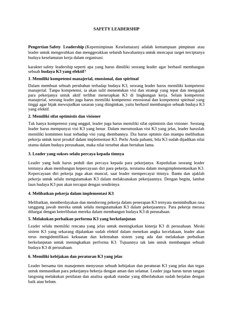 Safety Leadership | PDF