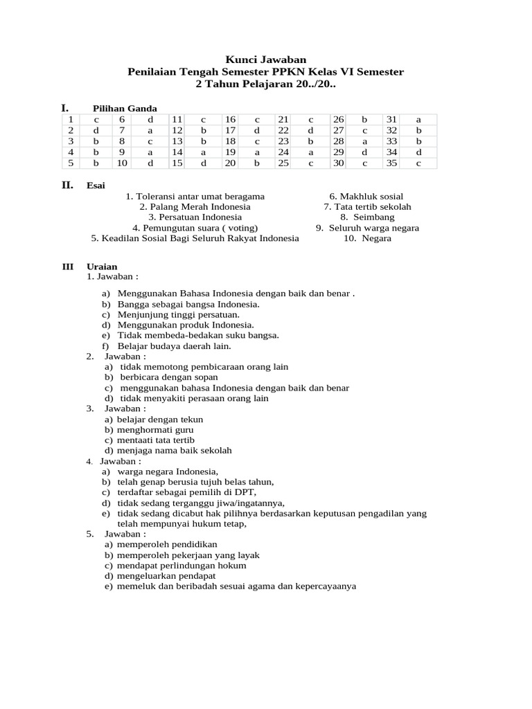 Kunci Jawaban PPKN 6 | PDF