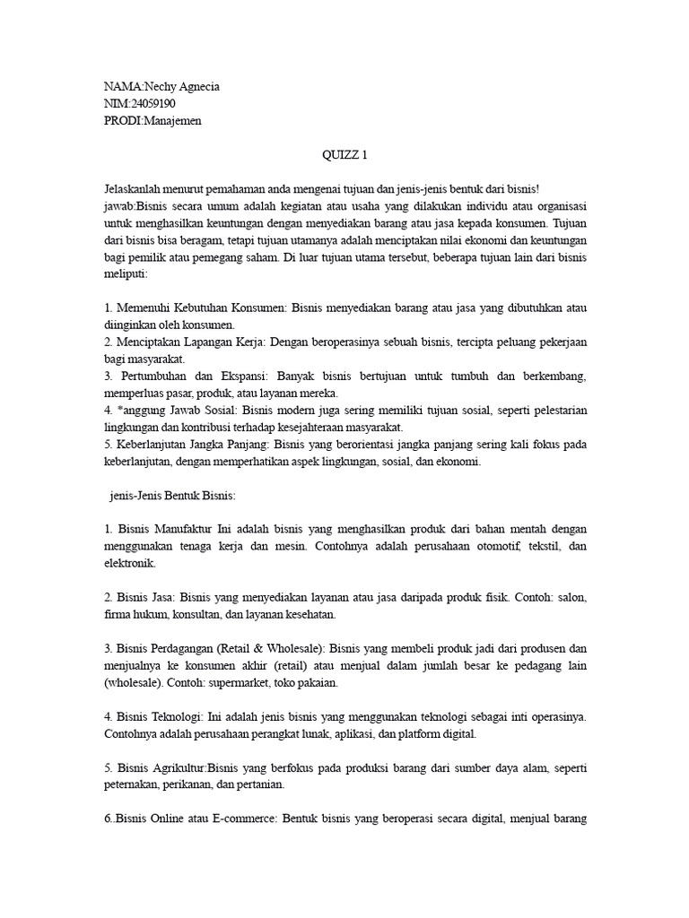 QUIZZ - 1 - Nechy Agnecia - 24059190 | PDF