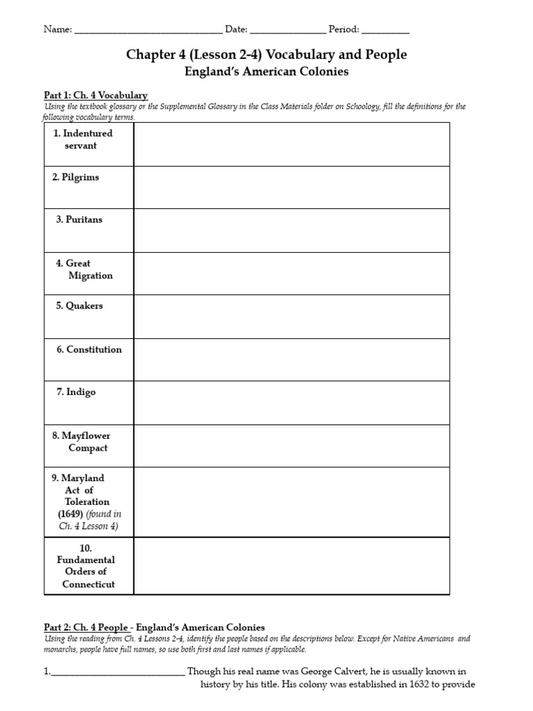 CH 4 Vocabulary and People - Blank 1 | PDF