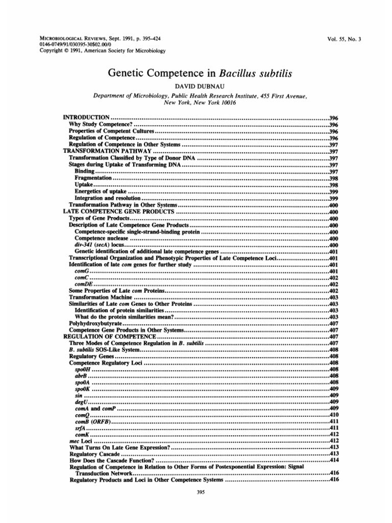 Dubnau 1991 Genetic Competence in Bacillus Subtilis | PDF