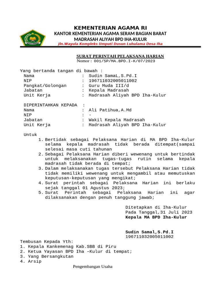 Surat Perintah PLH | PDF