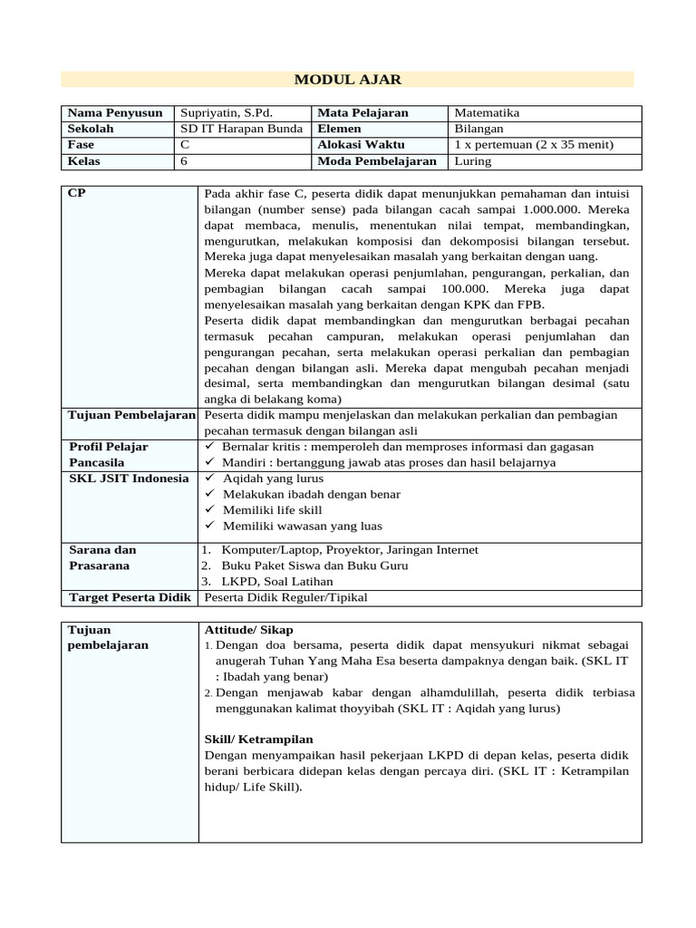Mat 6 Bu Upik 2425 | PDF