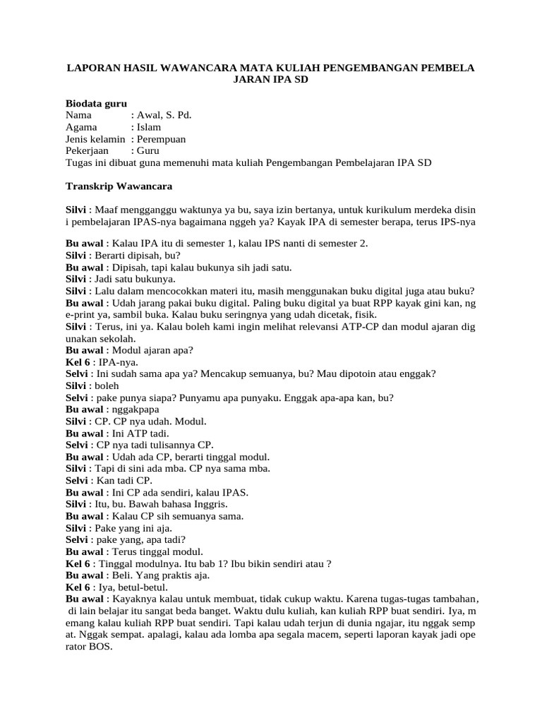 Hasil Observasi Pembelajaran IPA SD | PDF