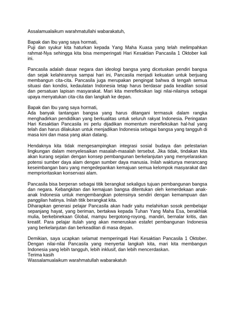 Pidato Hari Kesaktian Pancasila | PDF