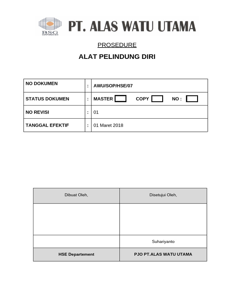 Awu Sop Hse 07 Prosedur Apd | PDF | Technology & Engineering