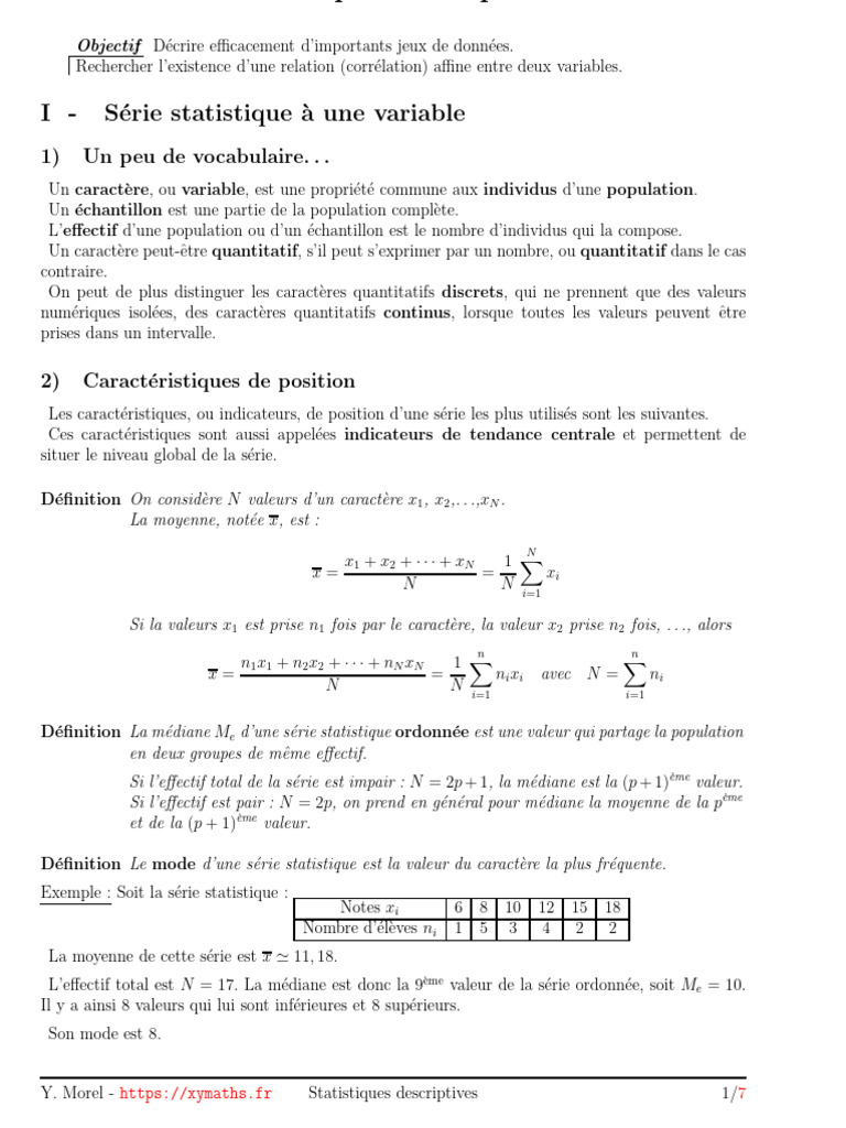 Cours Statistiques Descriptives | PDF