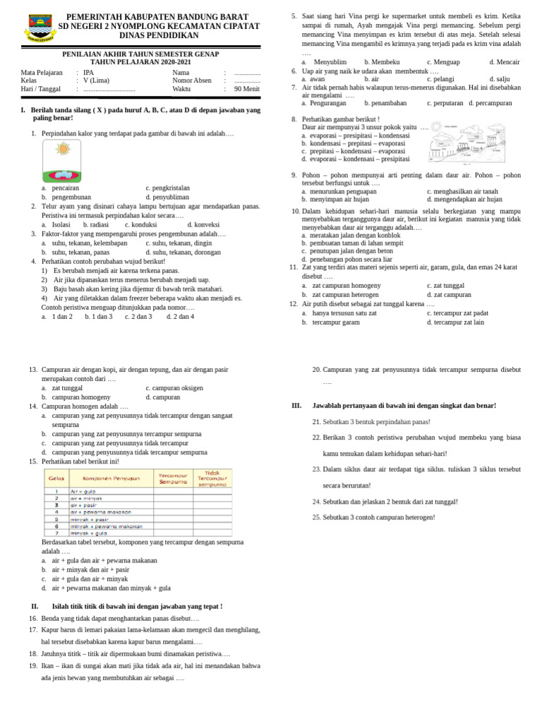 5.5. Master Soal Pat Ipa Kelas 5 Fix | PDF