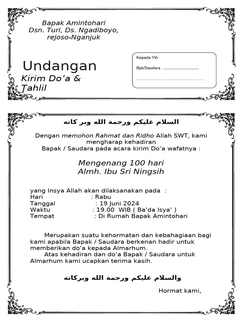 Undangan Tahlil Ms Word | PDF