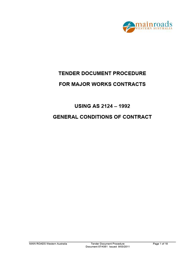 Tender Document Procedure For Major Works Contracts | PDF