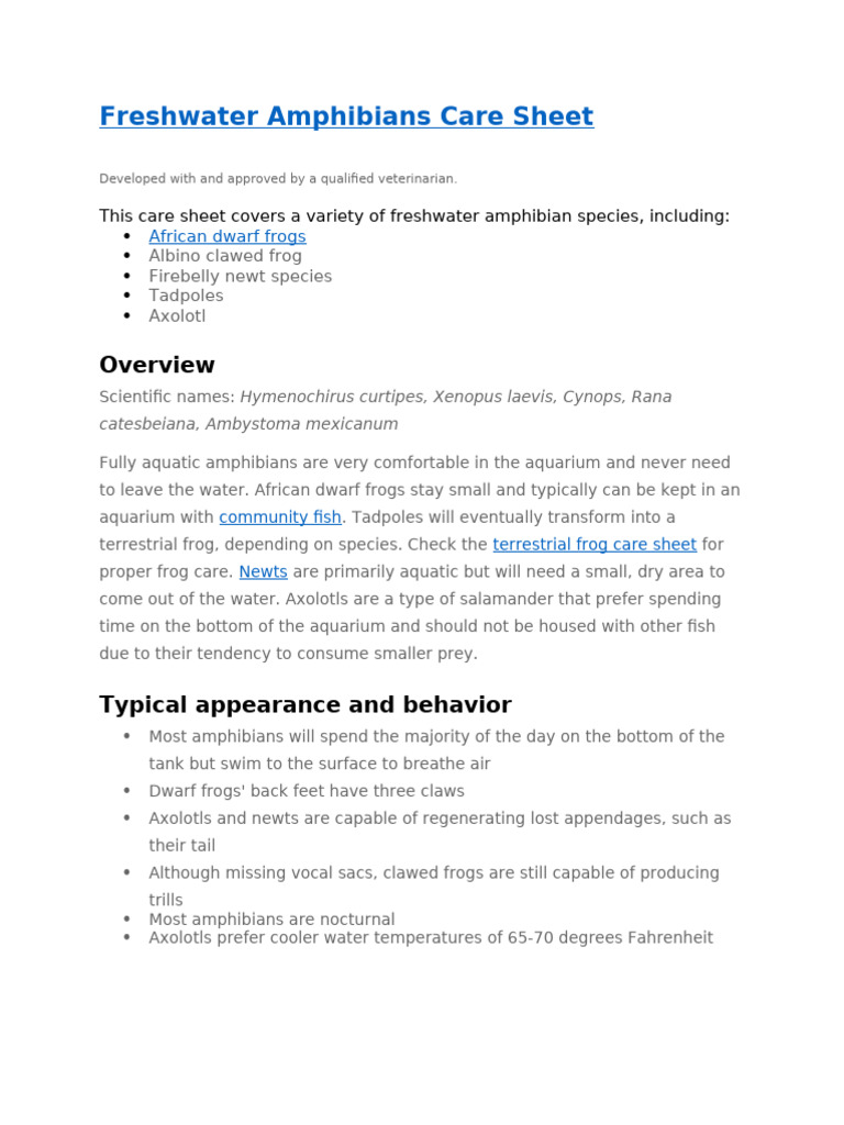 CareSheetRewrite Freshwateramphibians | PDF