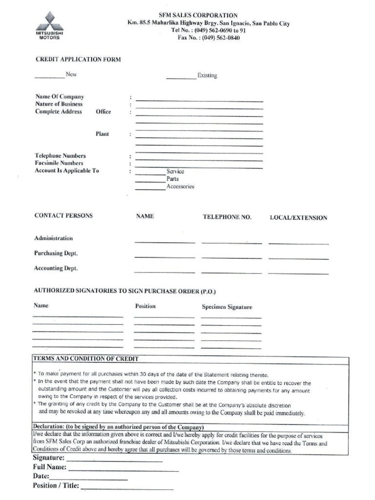 Credit Line Form | PDF