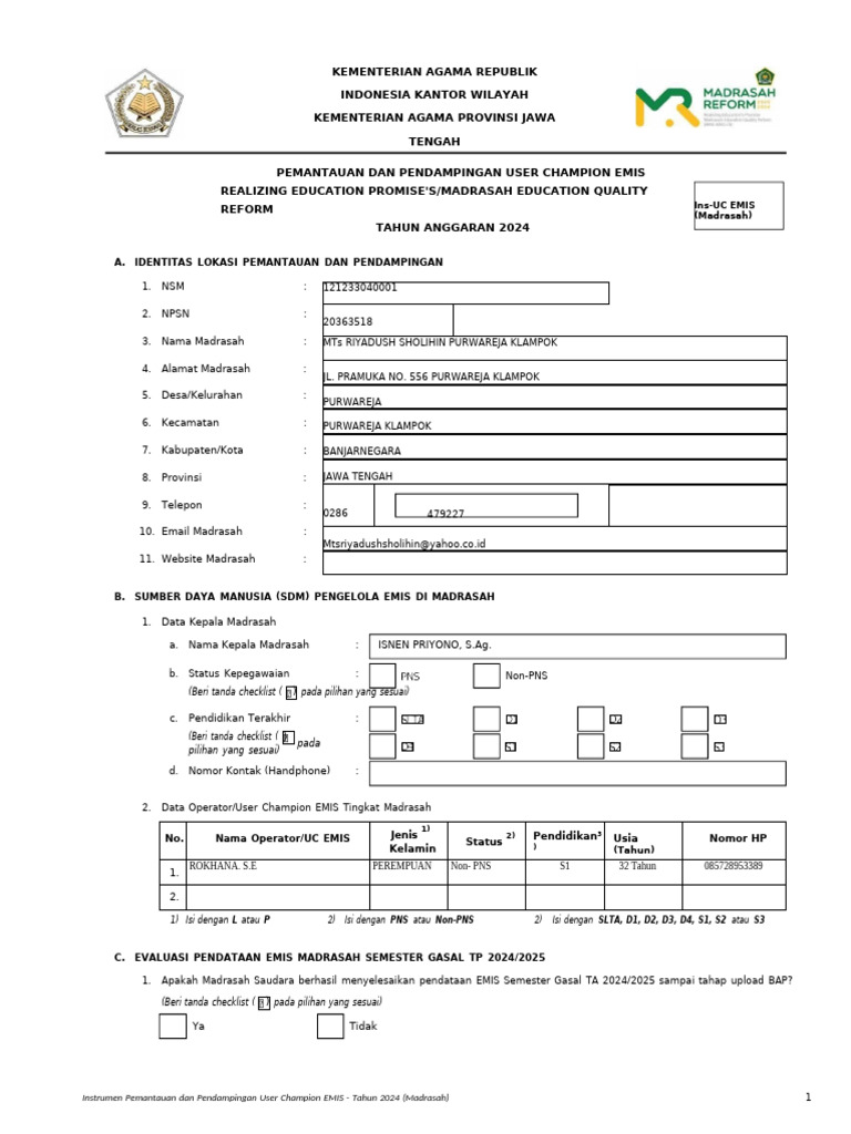 Intrumen Monev Emis 2024 | PDF