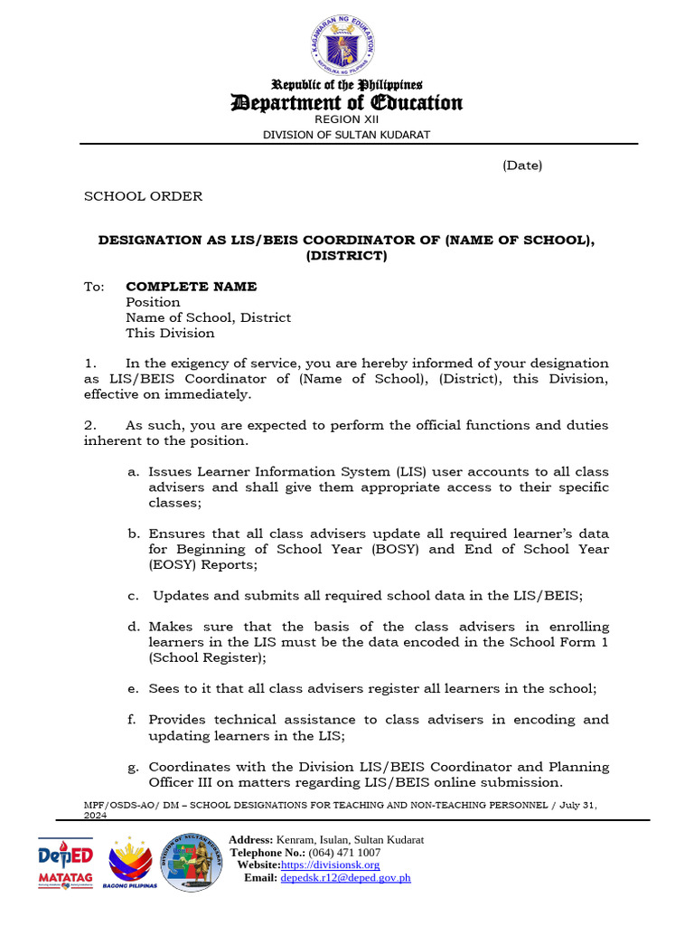 School LIS Coordinator Template | PDF