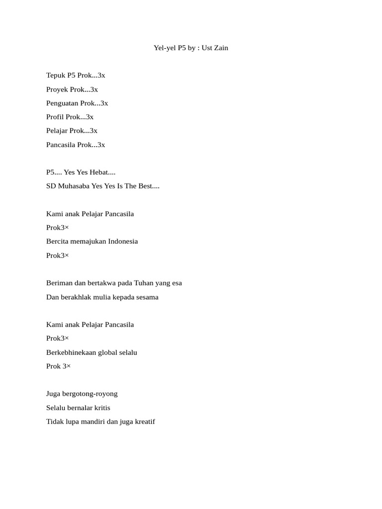 Yel-Yel Ust. Zain | PDF